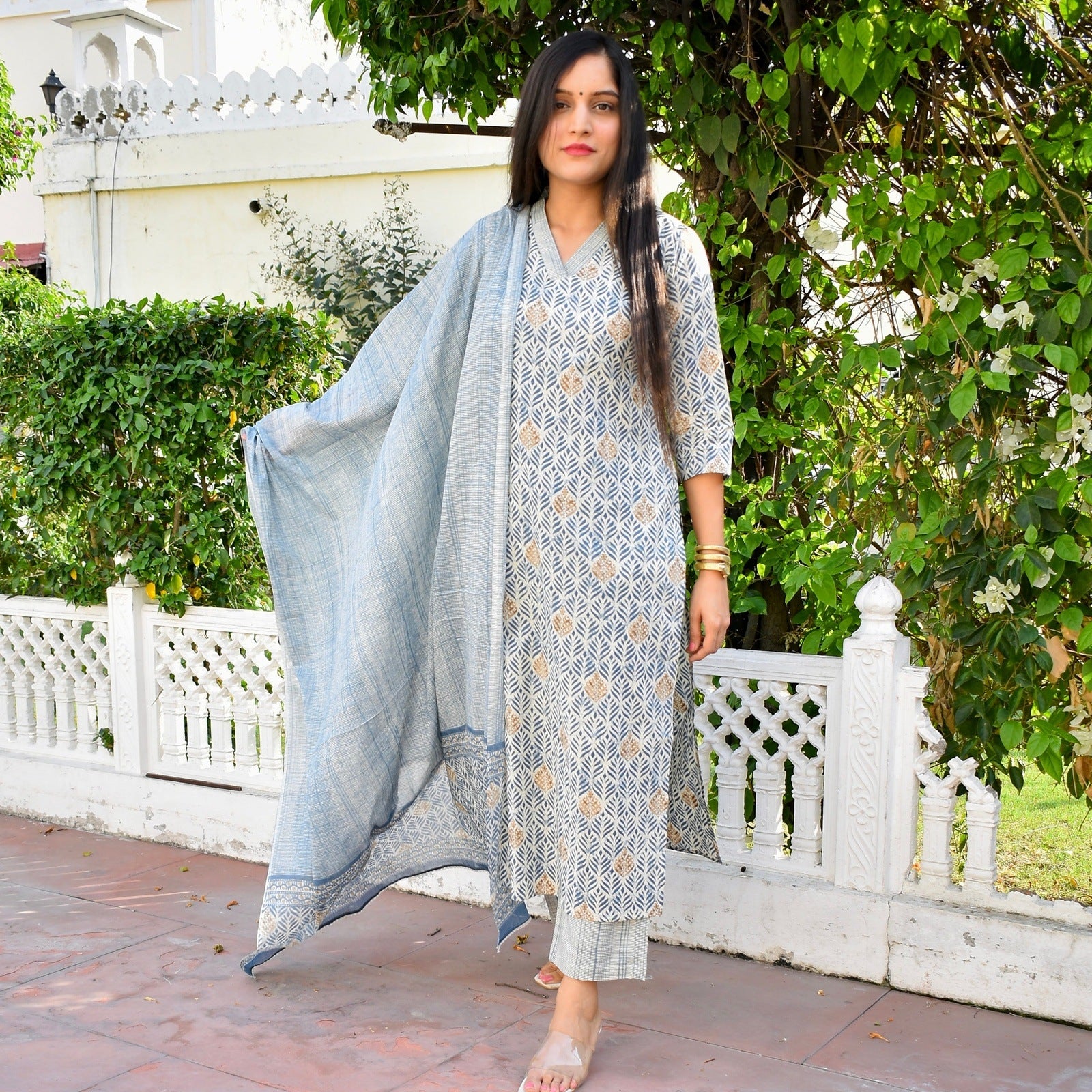 Kian Blue Cotton Suit Set – Label Krisha